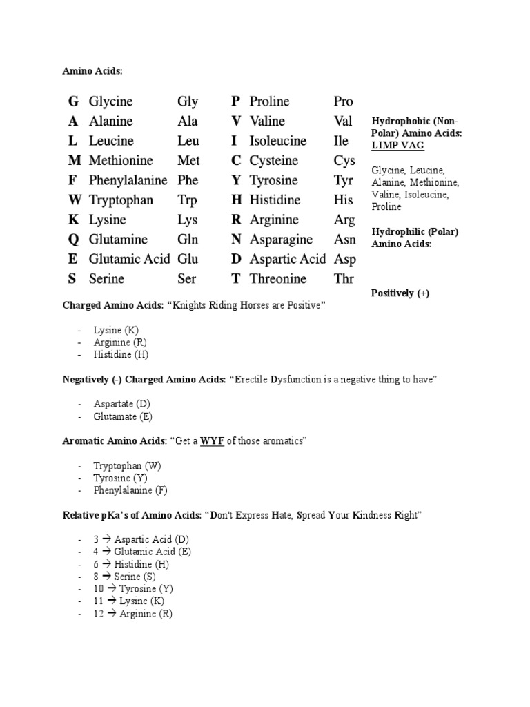 MCAT Mnemonics Juan Carlos | PDF | Amino Acid | Biochemistry