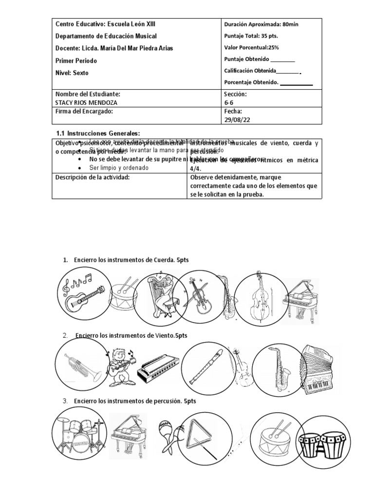 Evaluación Musical Sexto Grado | PDF | Formas musicales | Ritmo y medidor