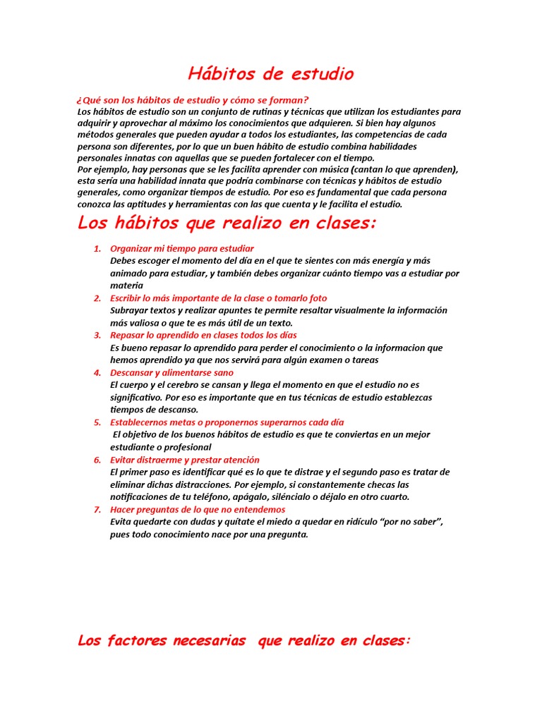 Hábitos de Estudio | PDF | Habilidades de estudio | Modificación de ...