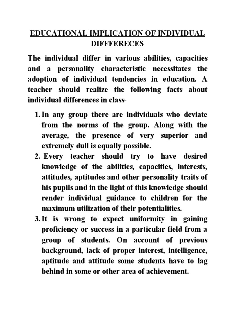 Educational Implications of Individual Differences | PDF | Teachers ...