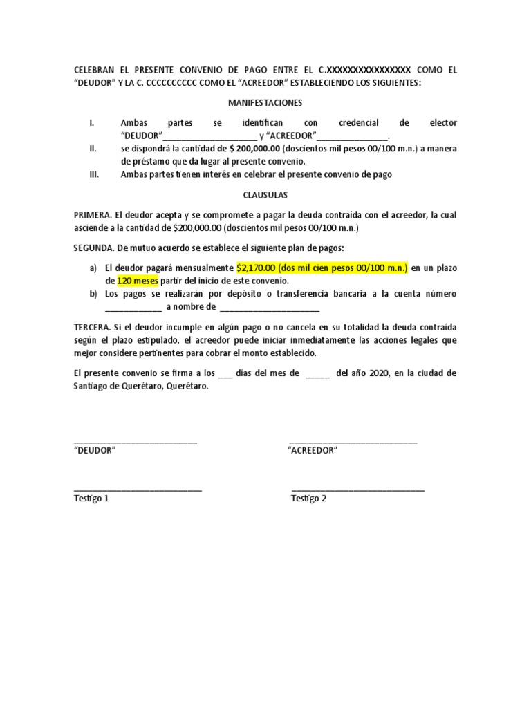 CONVENIO DE PAGO Prestamo Simple | PDF