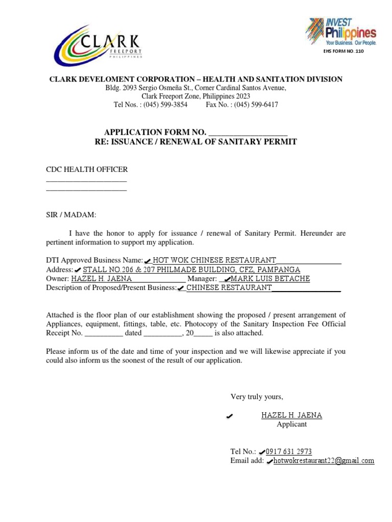 EHS Form No. 110-Application SP | PDF