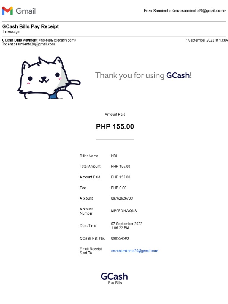 Gmail - GCash Bills Pay Receipt | PDF | Market (Economics) | Money
