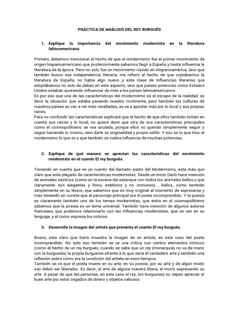 Práctica de Análisis Del Rey Burgués | PDF | Poesía | Cuentos