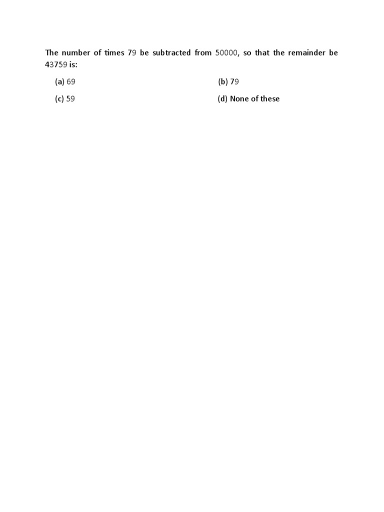 Subtracting 79 from 50000 Calculation | PDF