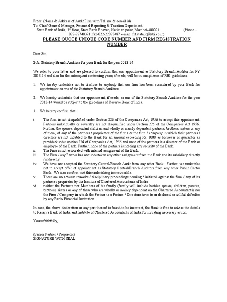 Consent Letter From SBA 2013-14 | PDF | Audit | Accountant