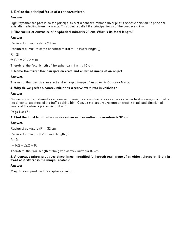 NCERT Solutions For Class 10 Science Chapter 10 Light Reflection and ...