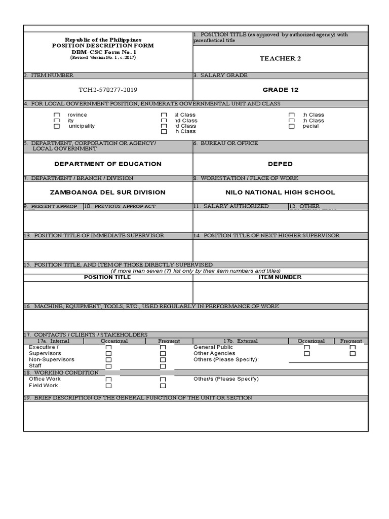 CSC Form No. 1 Position Description Forms - LANG | PDF | Learning ...