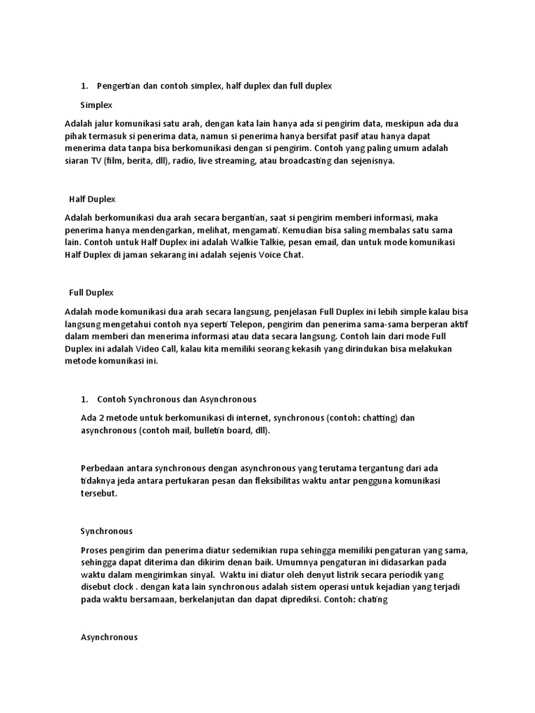 Pengertian Simplex, Duplex, dan Internet | PDF