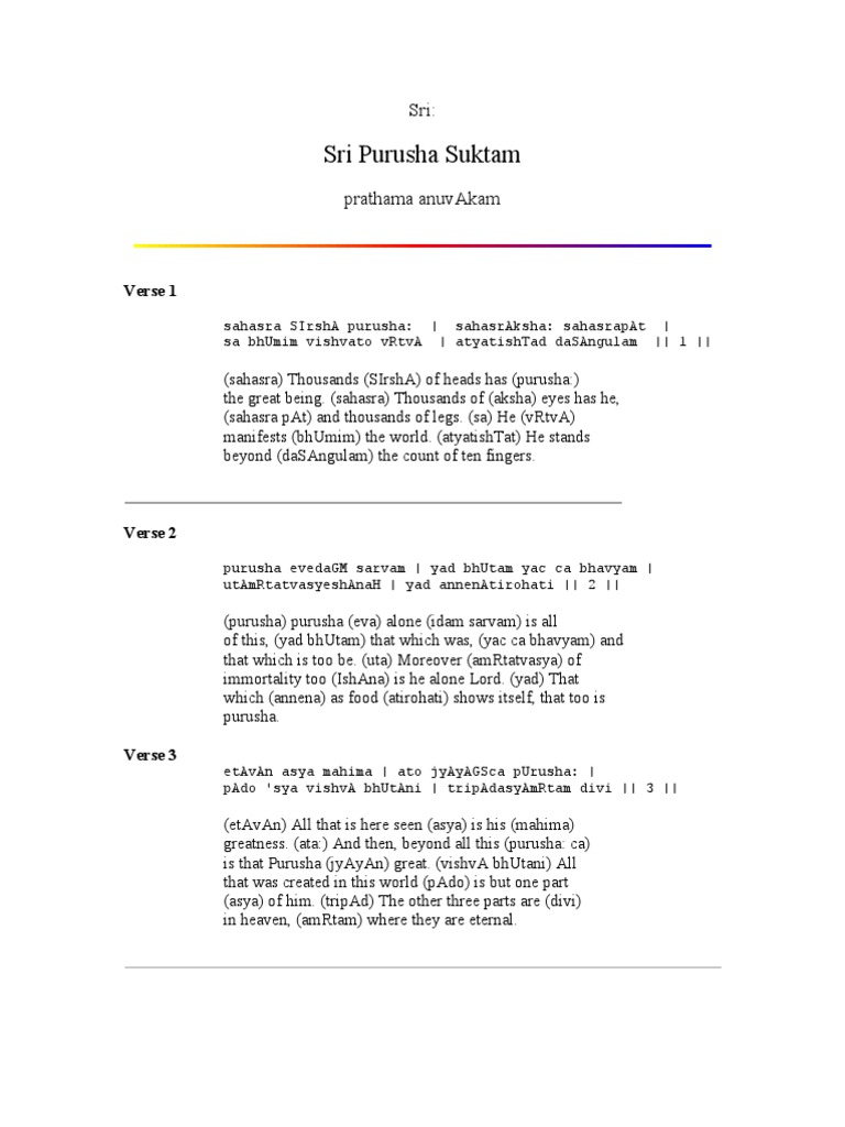 Purusha Sukta Saramsham | PDF | Brahman | Religious Philosophical Concepts