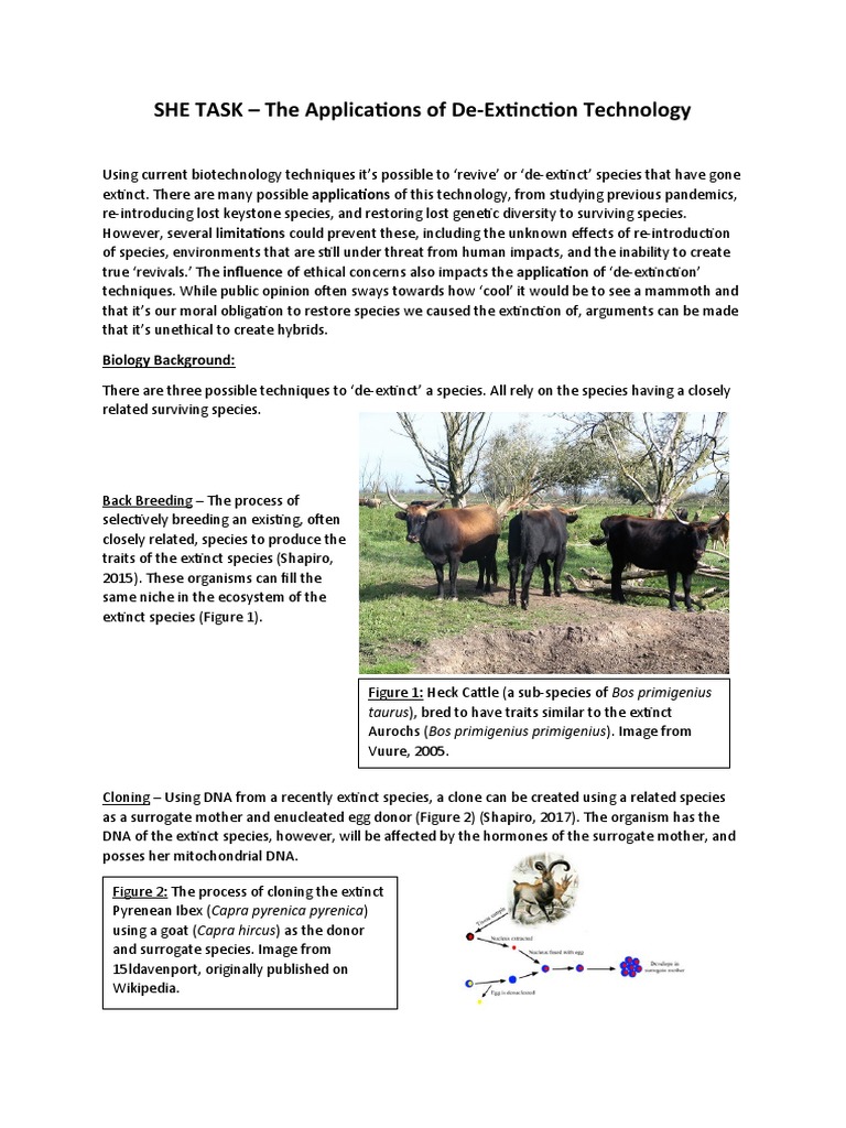 SHE TASK - The Applications of De-Extinction Technology: Biology Background | PDF | Nature | Biology