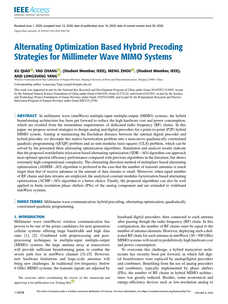 Alternating Optimization Based Hybrid Precoding Strategies For Millimeter Wave Mimo Systems 