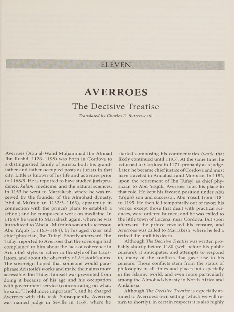 AVERROES - ''Decisive Treatise'' (Butterworth - Ocr) | PDF