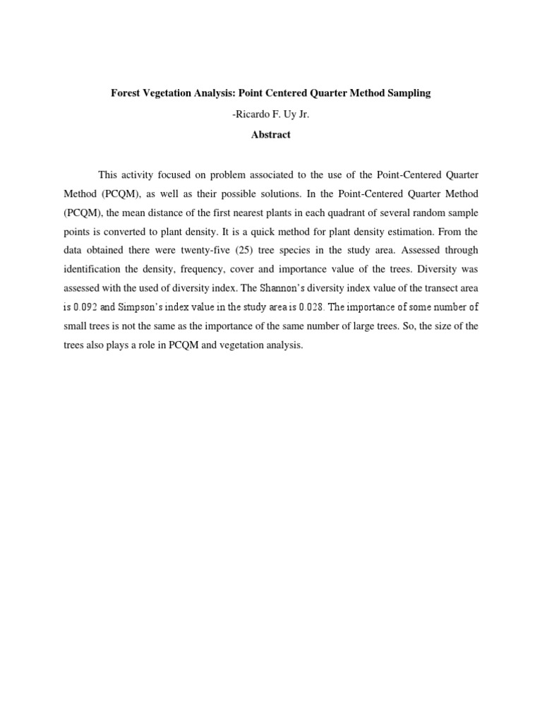 Forest Vegetation Analysis Pdf Biodiversity Sampling Statistics