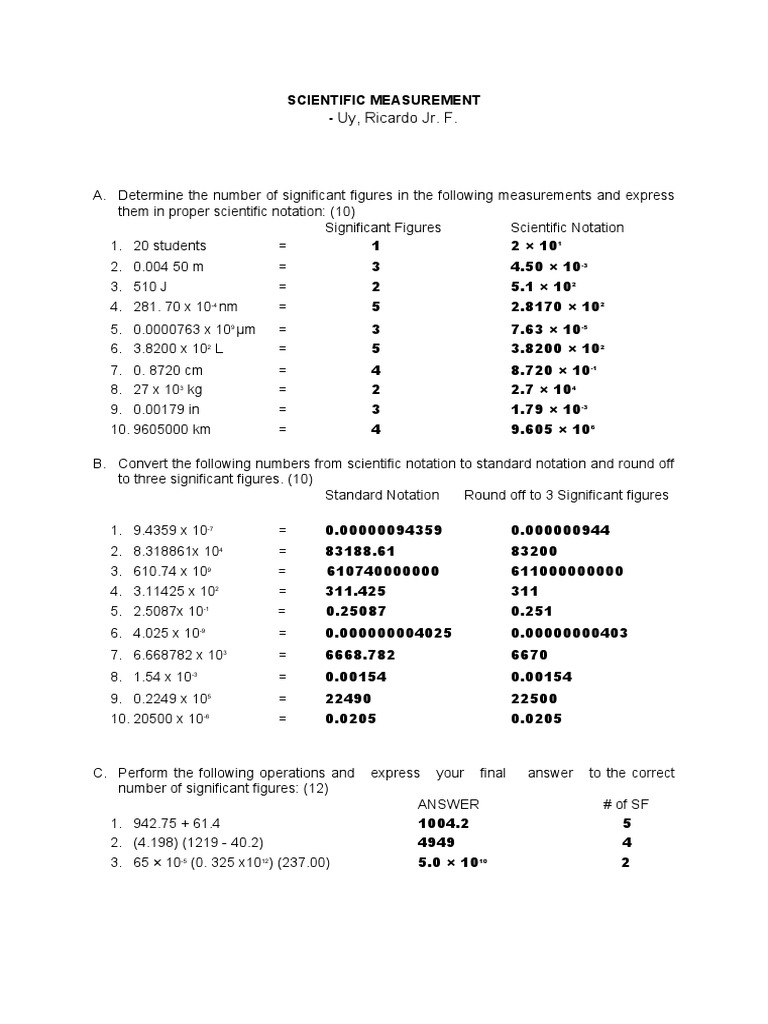 Scientific Measurement-Practice Quiz | PDF | Significant Figures ...