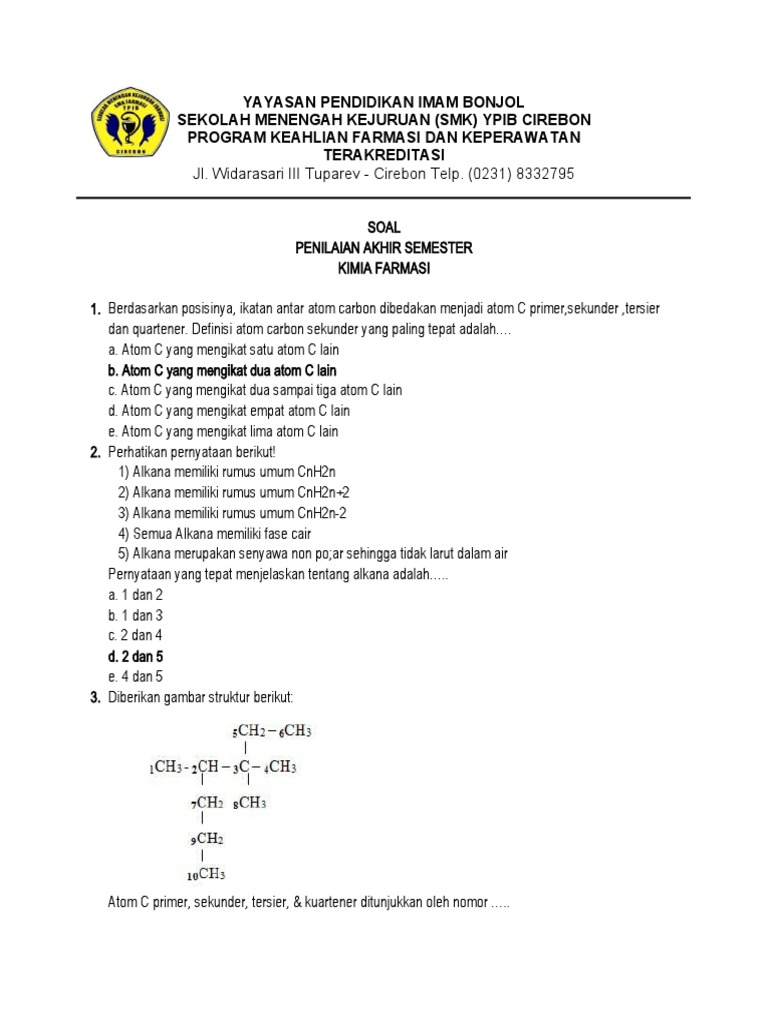 Soal PTS Kimia Farmasi Kelas Xi | PDF