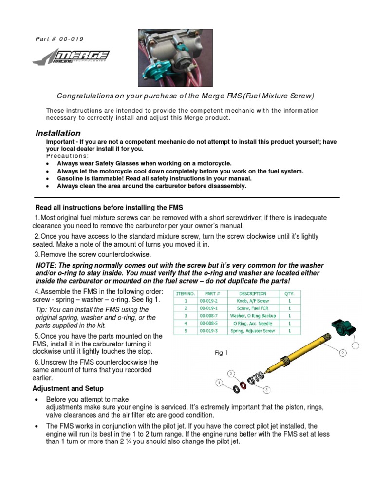FMS Instructions | PDF | Carburetor | Product Liability