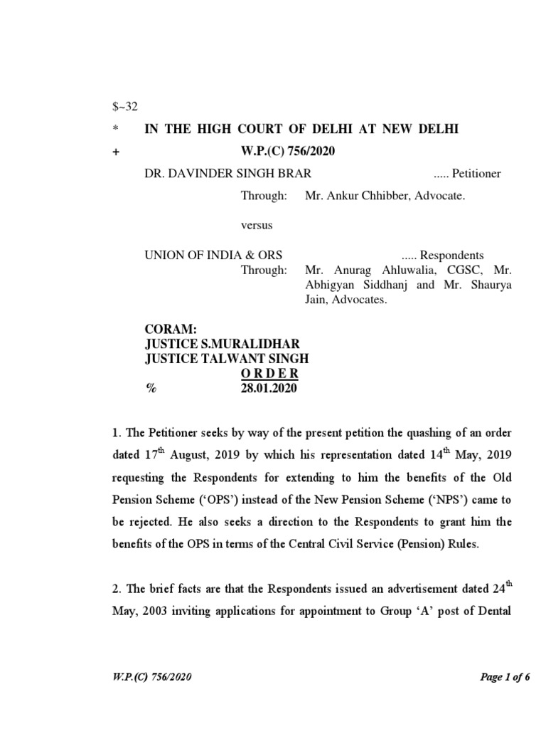 Delhi High Court Order Dated 28.01.2020 WPC 756 of 2020 | PDF ...
