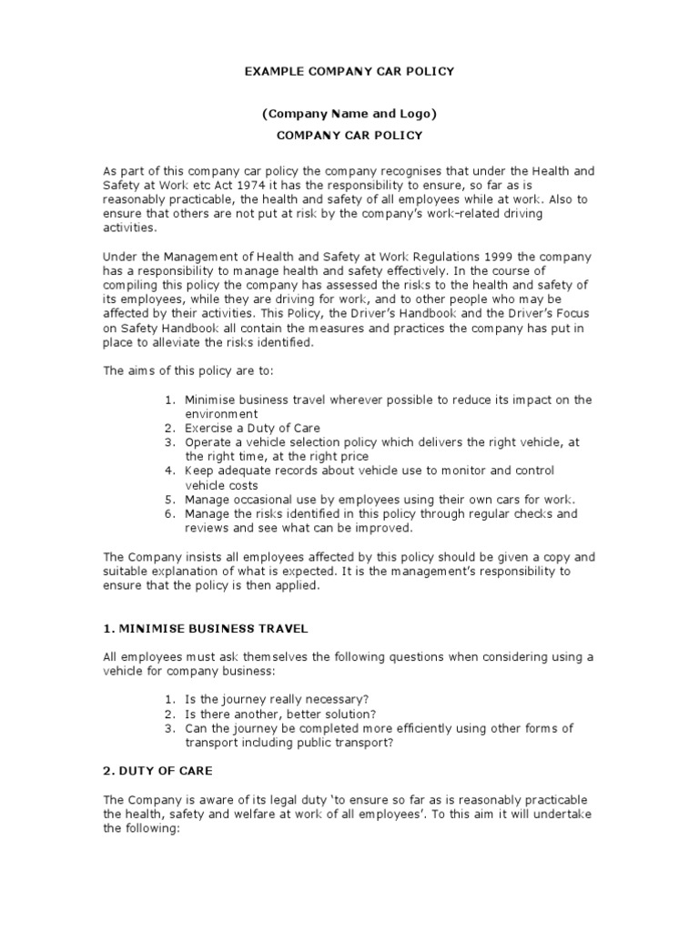 Sample Car Policy | PDF | Fuel Economy In Automobiles | Car