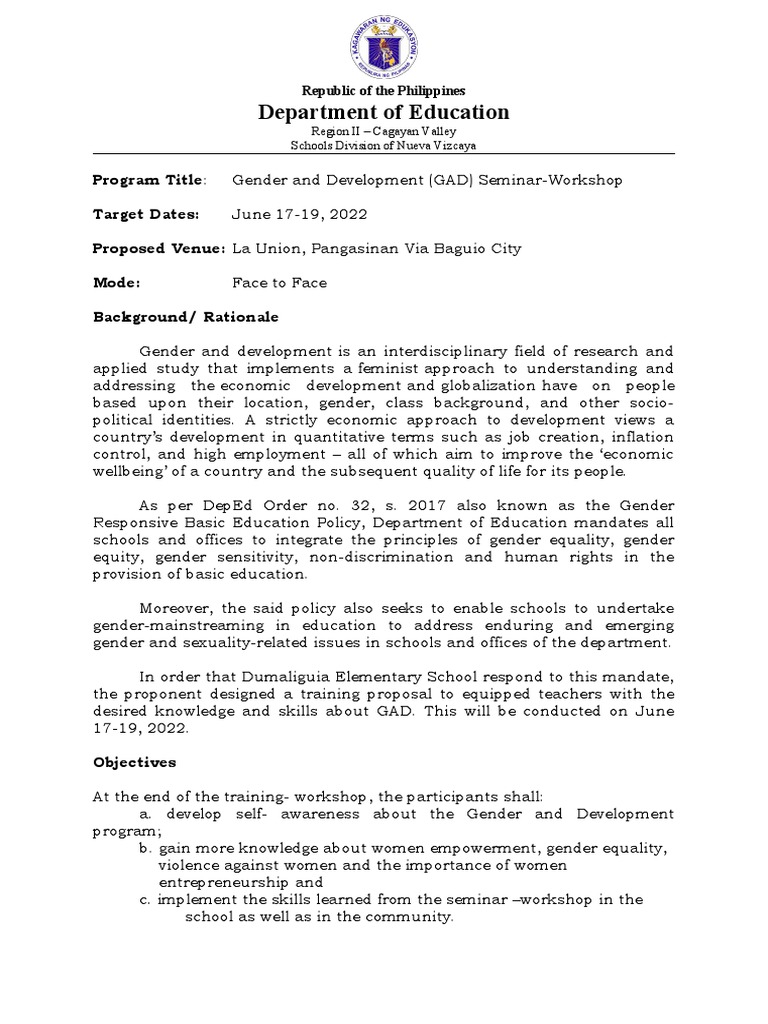 Project GAD PROPOSAL | PDF | Gender And Development | Gender