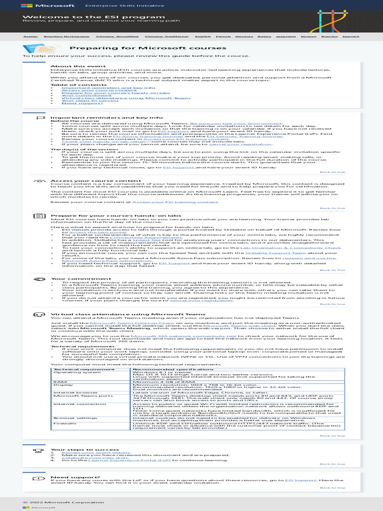 Preparing For Microsoft Courses: Welcome To The ESI Program | PDF ...