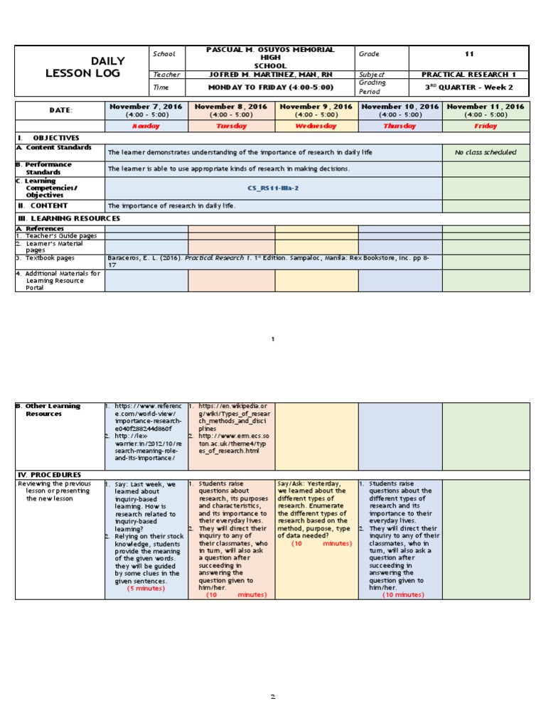 Practical Research DLL Week 2 | PDF | Language Arts & Discipline | Science & Mathematics