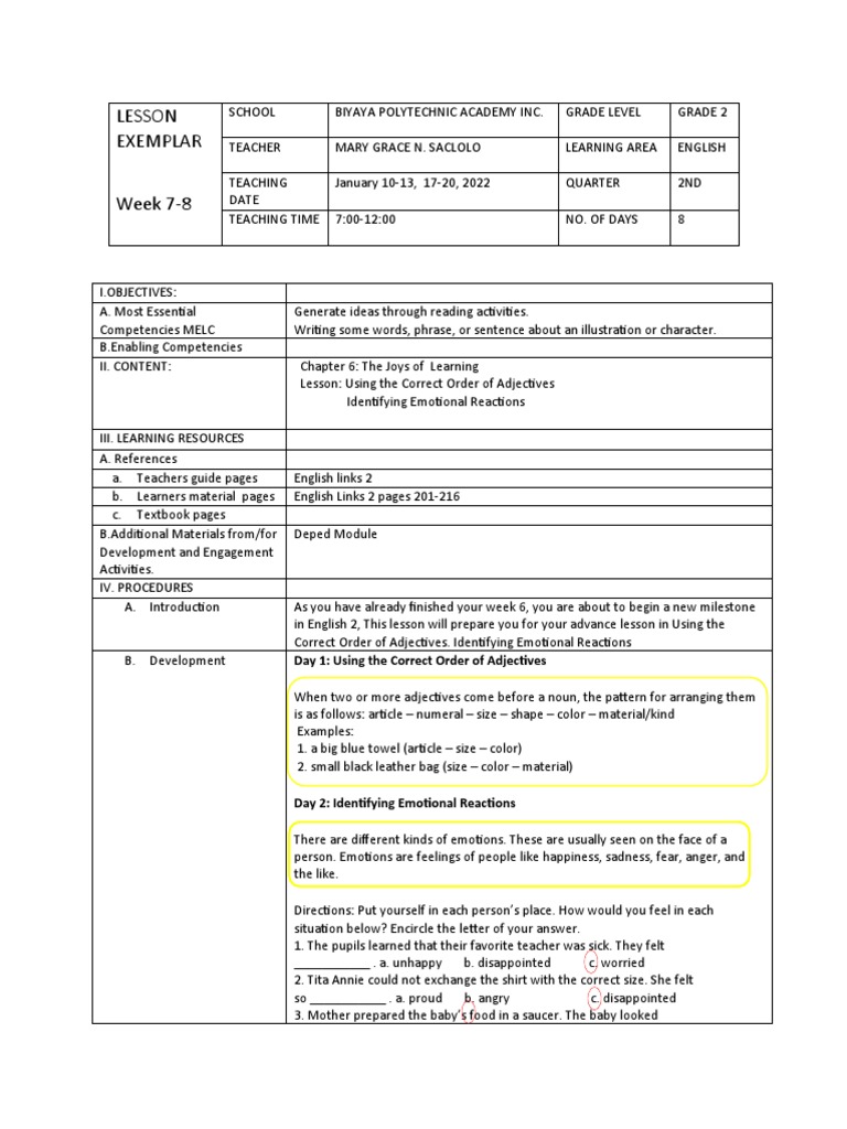 English W 7 8 | Download Free PDF | Adjective | Learning