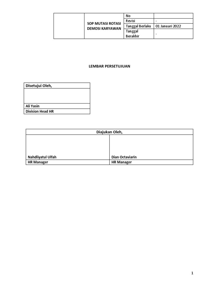 SOP Mutasi, Rotasi, Demosi Trusmi Group | PDF