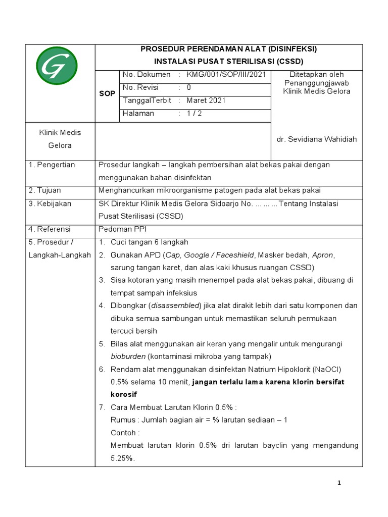 Sop Disinfeksi (Perendaman) Alat | PDF