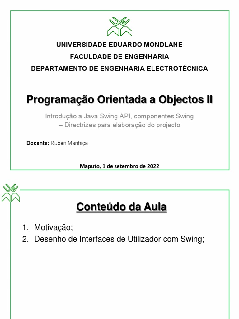 POO II - Introdução A Java Swing API, Componentes Swing - Directrizes ...