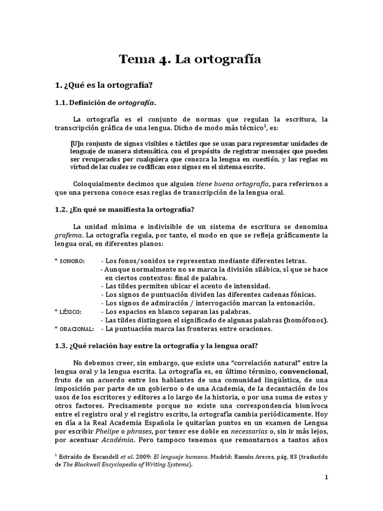 Tema 4. La Ortografía | PDF | Ortografía | Palabra