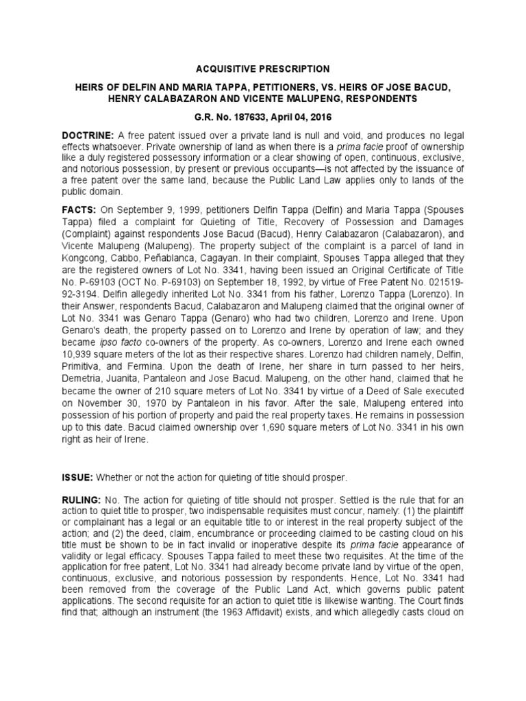 SALUBRE - Heirs of Tappa V Heirs of Bacud Et. Al | Download Free PDF ...