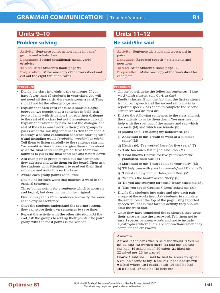 OPT B1 GramCom Units9-10 TN | PDF | English As A Second Or Foreign Language | English Language