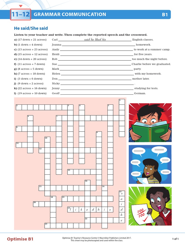 OPT B1 GramCom Units11-12 Worksheet | PDF