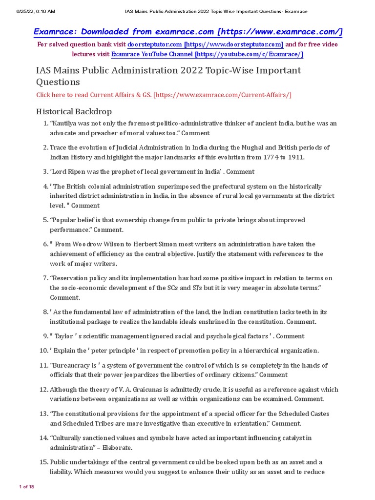 IAS Mains Public Administration 2022 Q&A | PDF | Bureaucracy | Max Weber