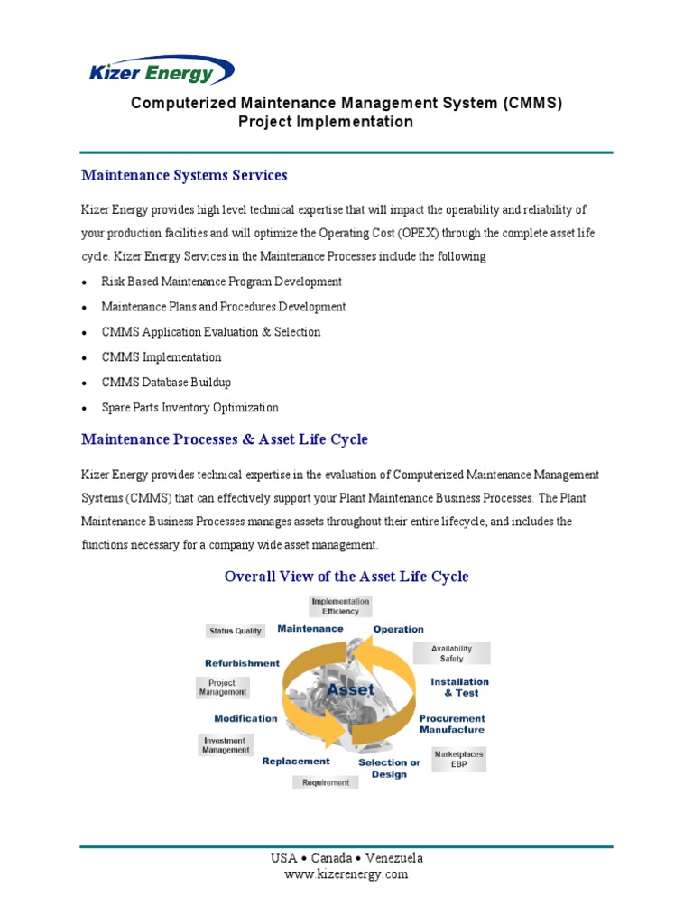 CMMS Projects Implementation Brochure | PDF | Product Lifecycle ...