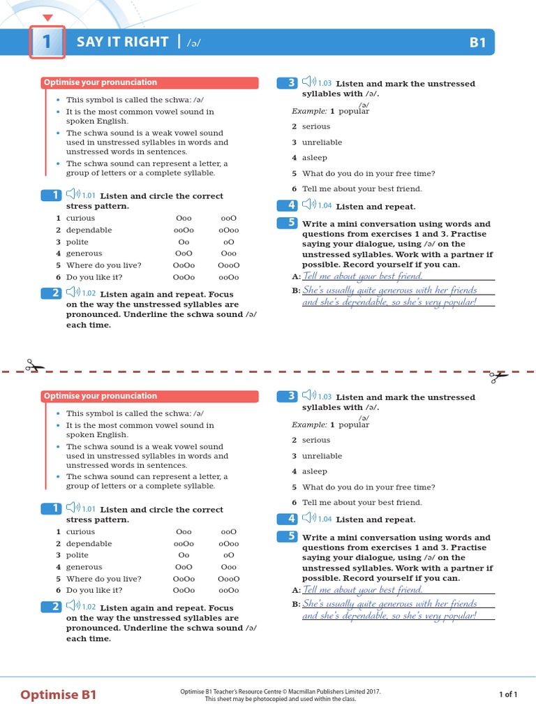 OPT_B1_SIR_Unit_1_worksheet | PDF | Stress (Linguistics) | Cognition