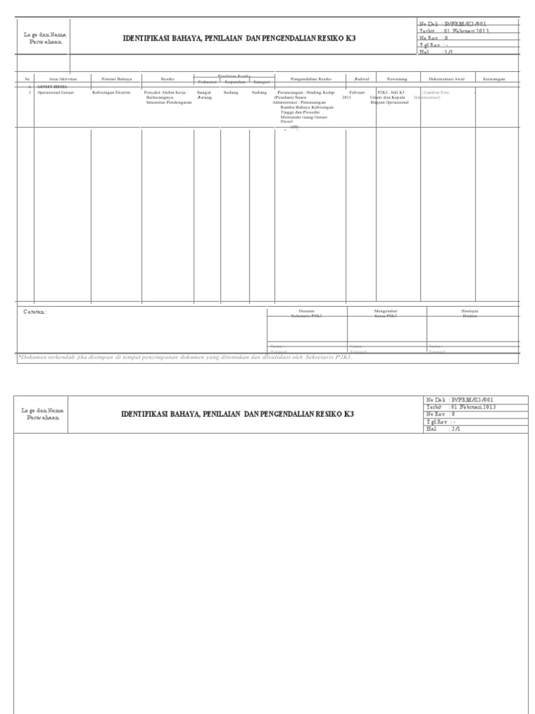 P FRM K3 001 Identifikasi Bahaya Pengendalian Dan Penilaian Resiko K3 1 | PDF
