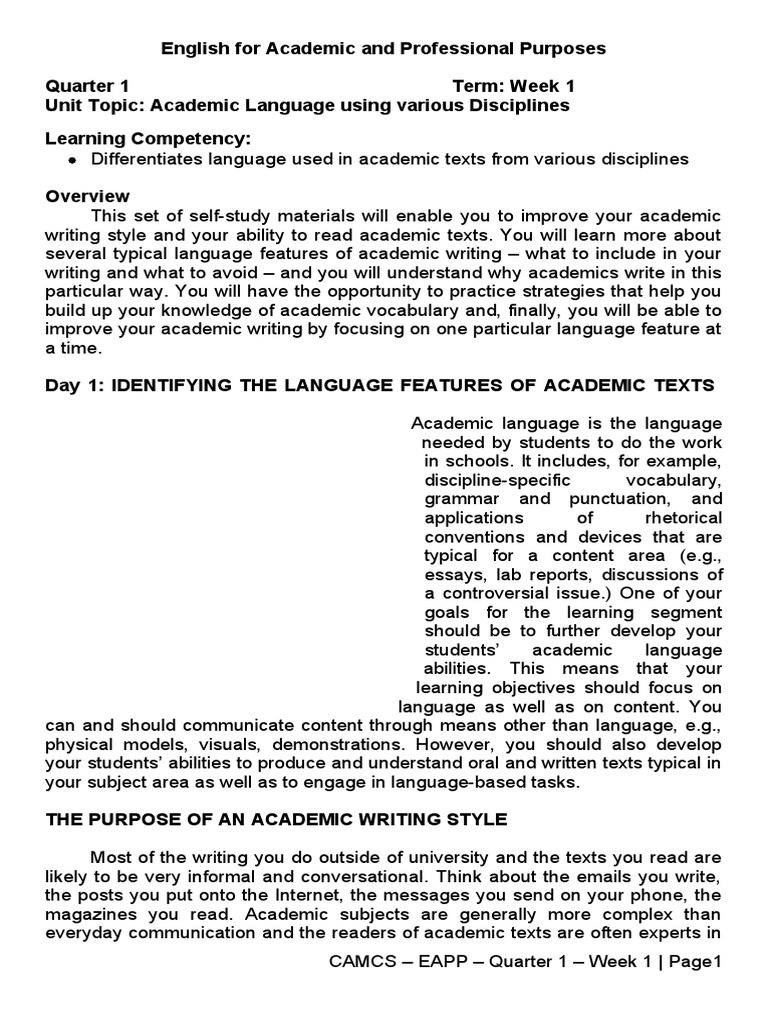 Eapp - Q1 - Week1 2021-2022 | PDF | Vocabulary | Subject (Grammar)