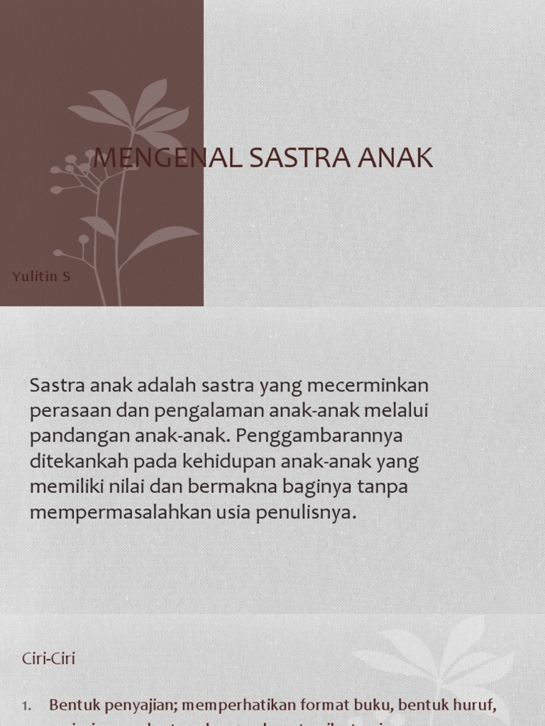 Ciri dan Jenis Sastra Anak | PDF | Fiksi Umum