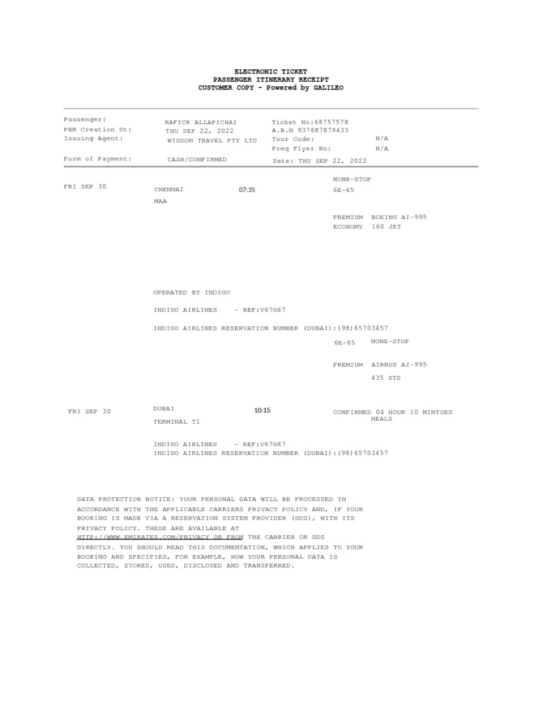 MR Rafick Ticket Reservation Slip | PDF