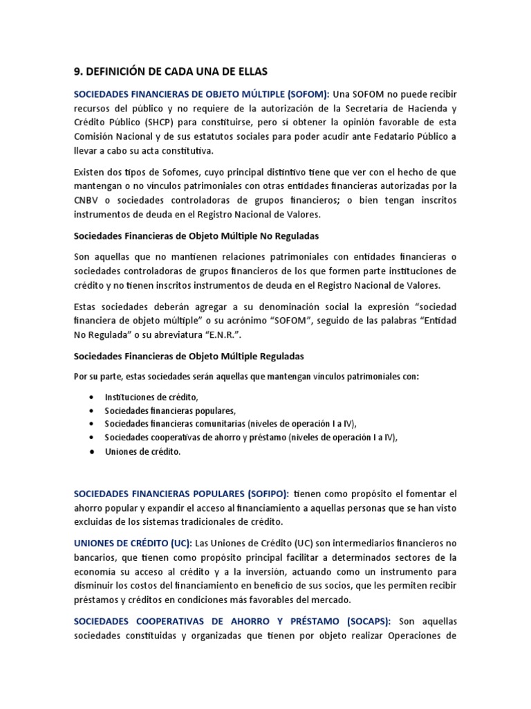 Sociedades Financieras de Objeto Múltiple (Sofom) | PDF | Cooperativa ...