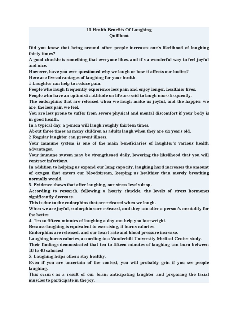 10 Health Benefits of Laughing | PDF | Laughter | Heart