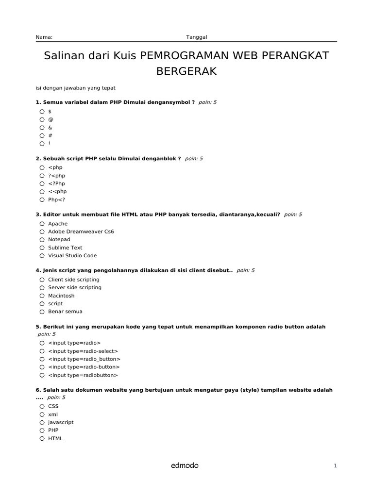 Kuis Pemrograman Web PHP dan HTML | PDF | Bisnis