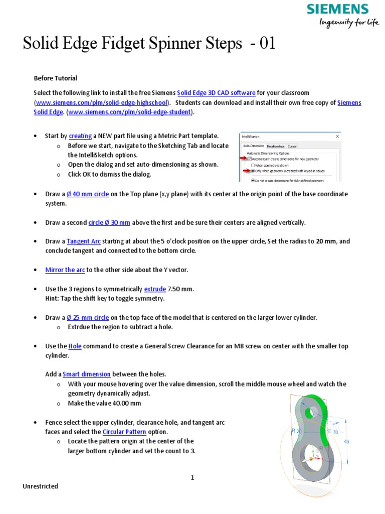 Solid Edge Fidget Spinner Steps 01 | PDF | Geometry