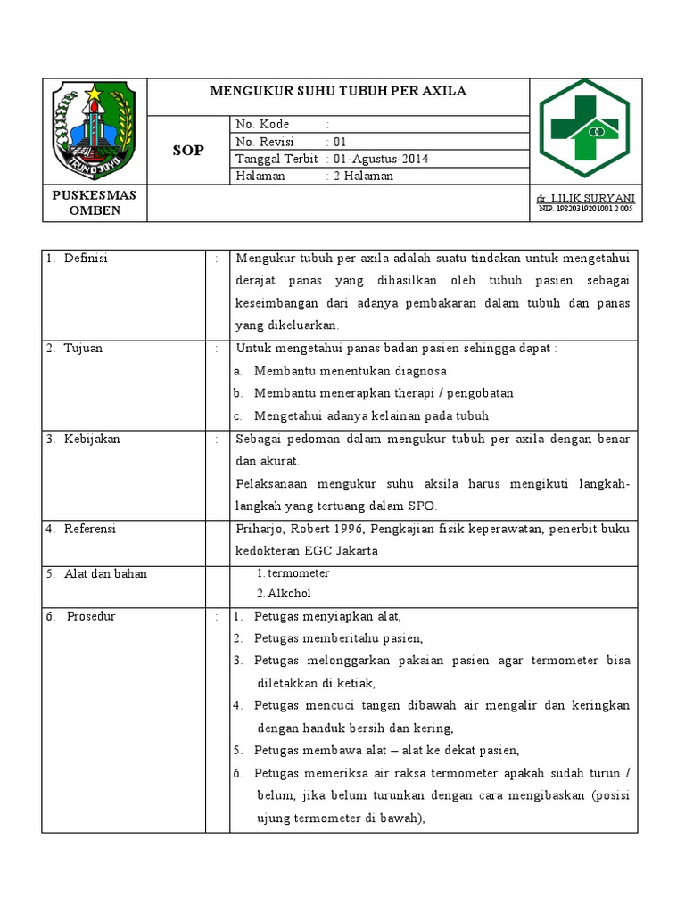 Sop Mengukur Suhu Tubuh Per Axila | PDF