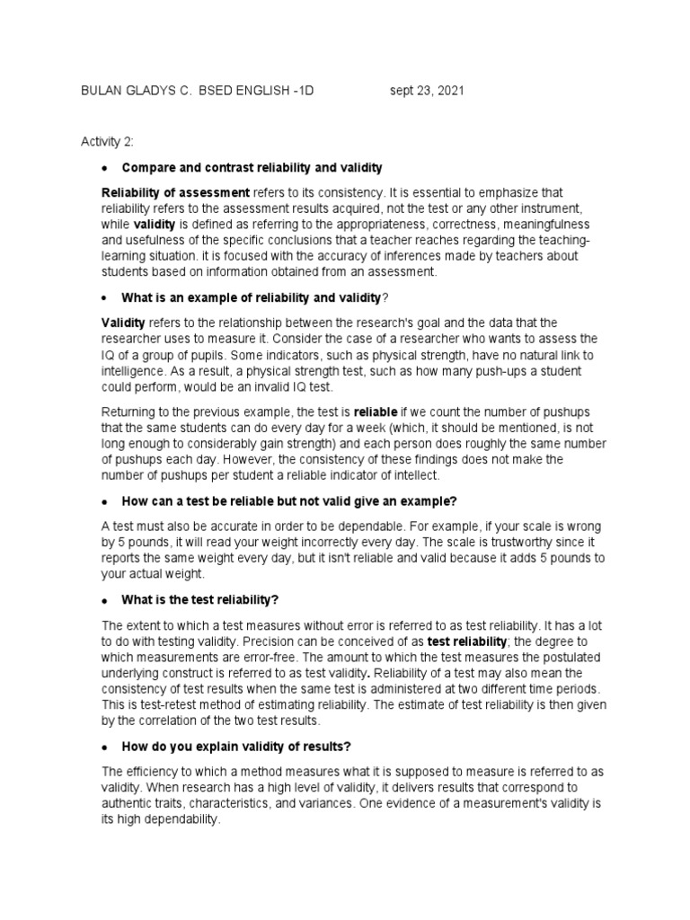 Midterm Activity 2 Assessment of Learning | PDF | Validity (Statistics) | Educational Assessment