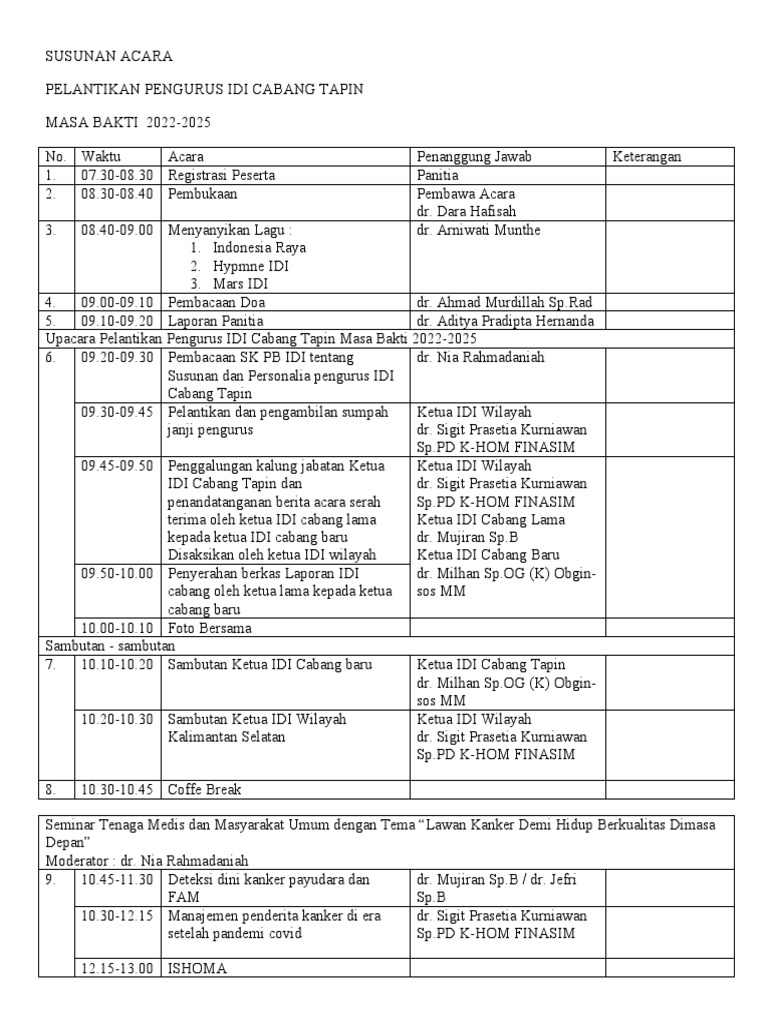 SUSUNAN ACARA Pelantikan-4 | PDF