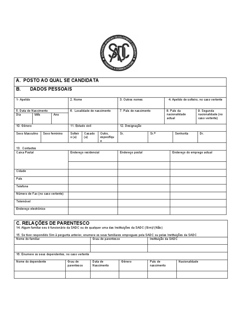 SADC Application Form - PT | PDF | Diploma acadêmico | Ensino Superior