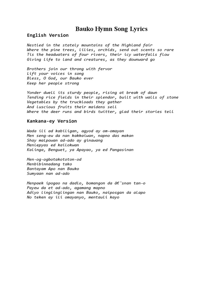 Bauko Hymn Song Lyrics | PDF
